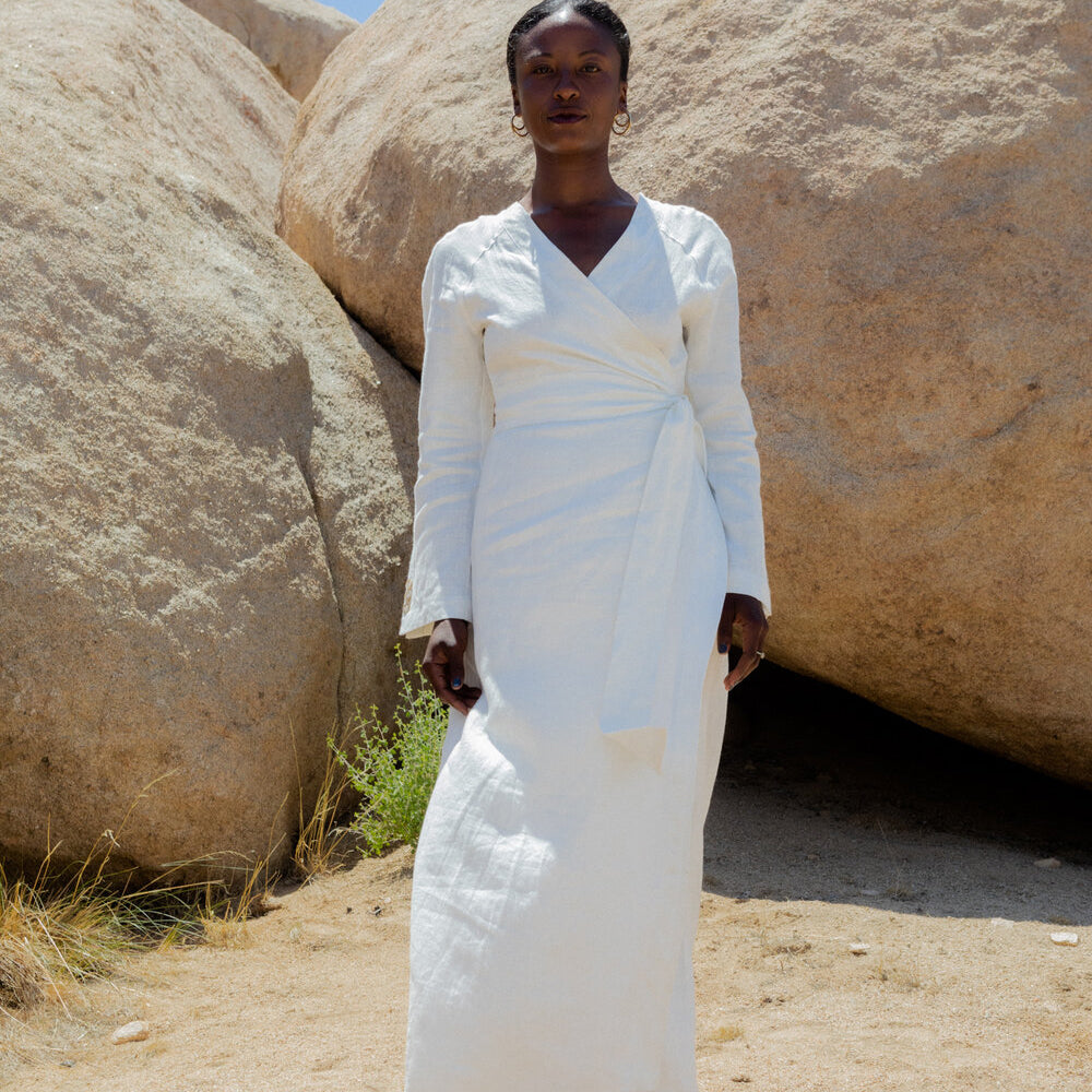 Day Round Ritual Wrap Dress in White | Mojave Desert Skin Shield